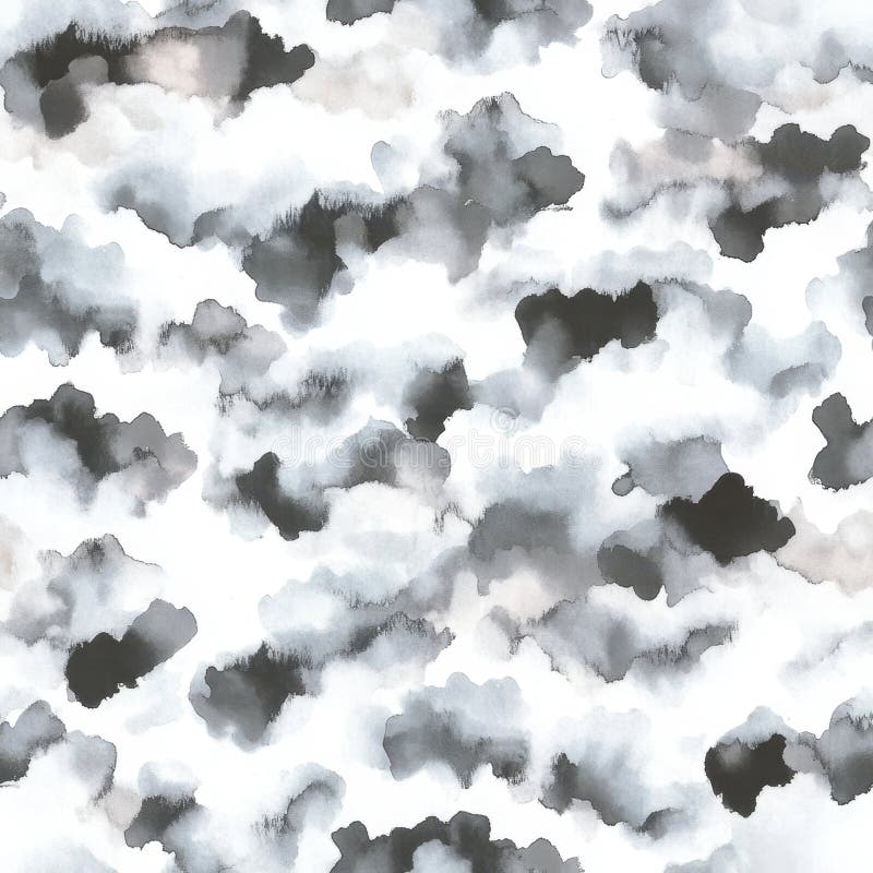 Abstract Watercolor Cloud Pattern in Black and White for Modern Design ...