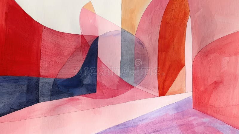 Abstract Watercolor Composition Featuring Curved Shapes and Vibrant ...