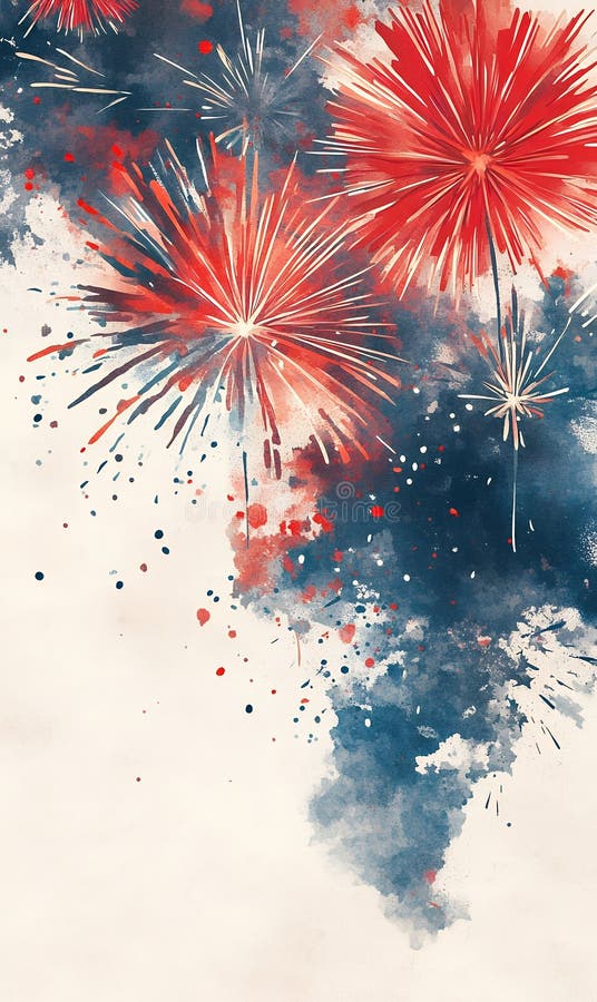 Patriotic Watercolor Fireworks Bursting with Festive Celebration in the ...