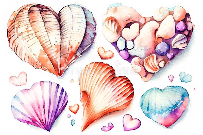Abstract Watercolor Drawing of Seashells on a White Background ...