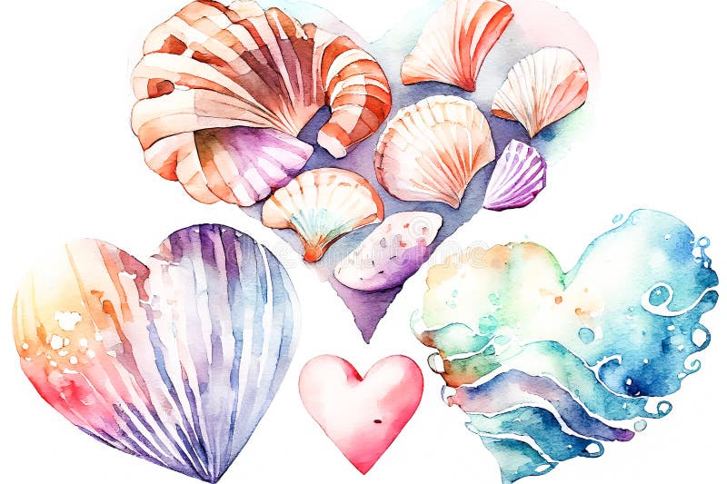 Abstract Watercolor Drawing of Seashells on a White Background ...