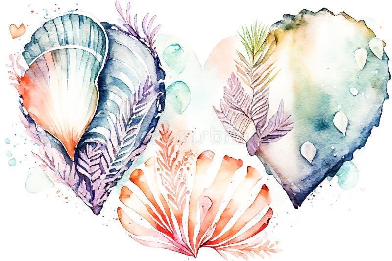 Abstract Watercolor Drawing of Seashells on a White Background ...