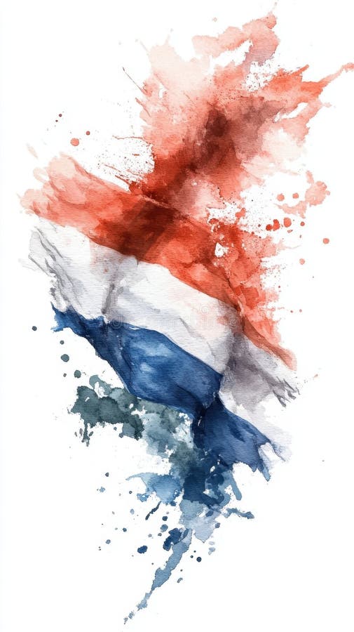 Abstract Watercolor Dutch Flag Splash in Red, White, and Blue Stock ...