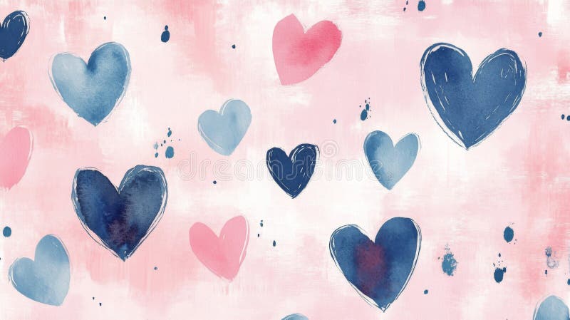 Abstract Watercolor Hearts Pink and Blue Design Stock Illustration ...