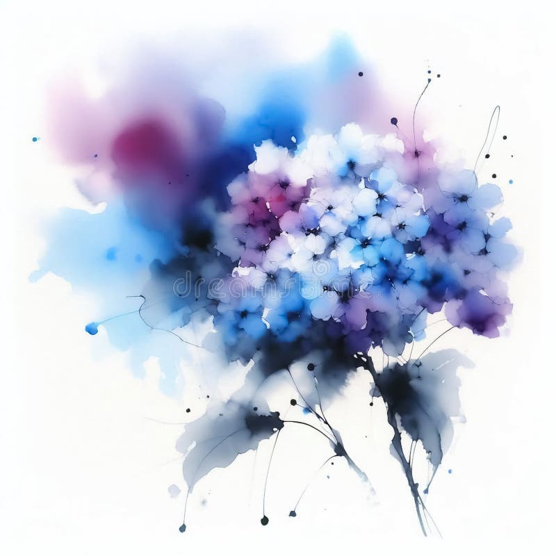 Abstract Watercolor Illustration of a Blue Hydrangea, with Soft Colors ...