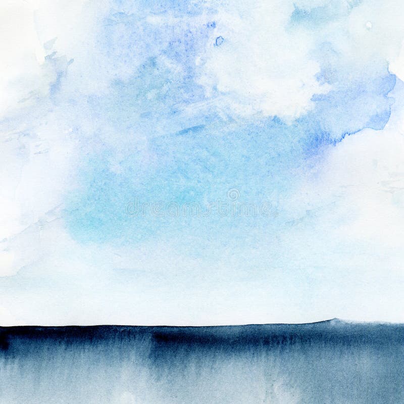 Abstract Watercolor Illustration of Blue Sky and Ocean Stock ...