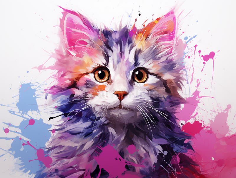 Abstract Watercolor Illustration of a Cat, with Vibrant Colors Stock ...