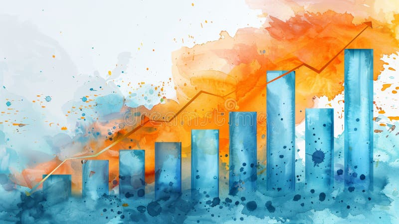 Abstract Watercolor Illustration of a Rising Bar Graph Representing ...