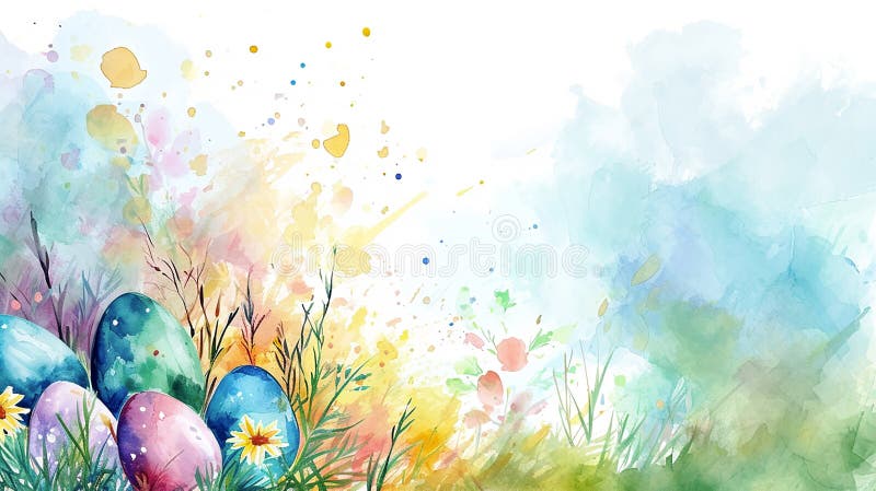 Abstract Watercolor Illustratration with Colourful Easter Eggs ...