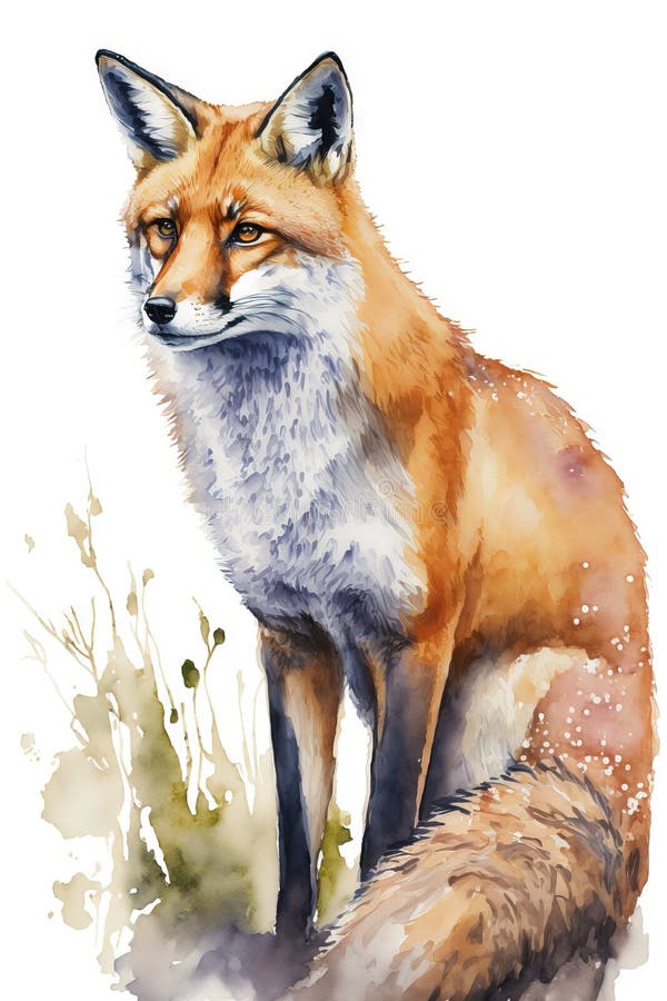 Watercolor Image of a Fox Created with Generative AI Technology Stock ...