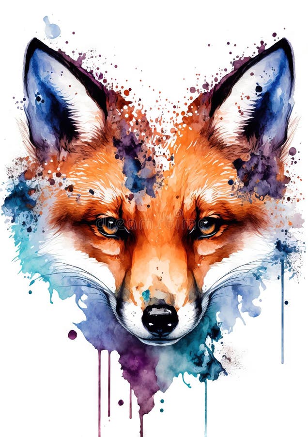 Watercolor Image of a Fox Created with Generative AI Technology Stock ...