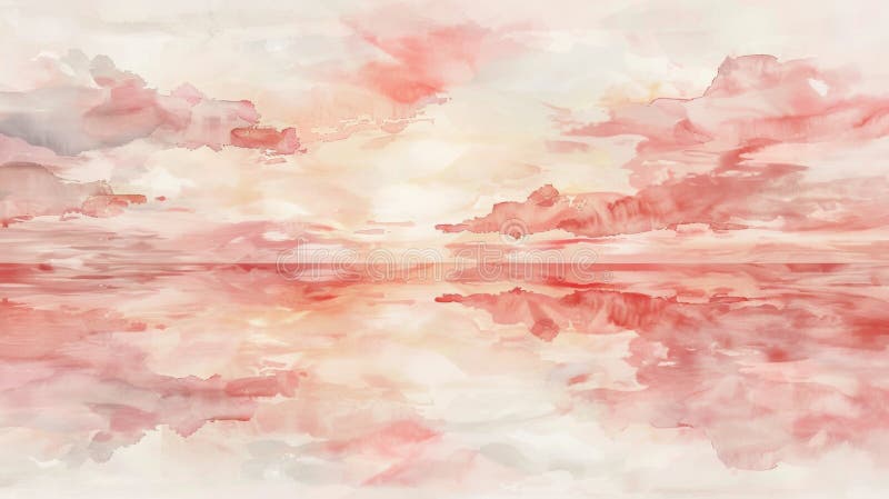 Abstract Watercolor Landscape: Pink Sunset Reflection Stock Photo ...
