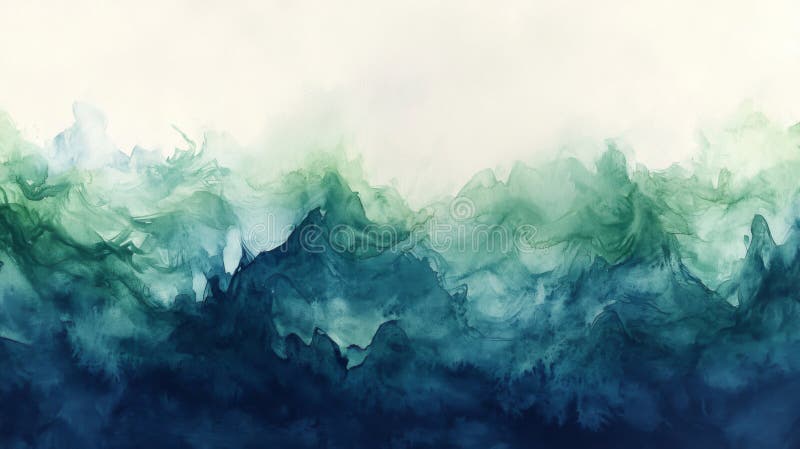 Abstract Watercolor Landscape of Teal and Green Mountains Stock ...