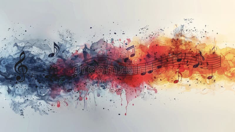 Abstract Watercolor Musical Background with Colorful Notes. Stock Image ...