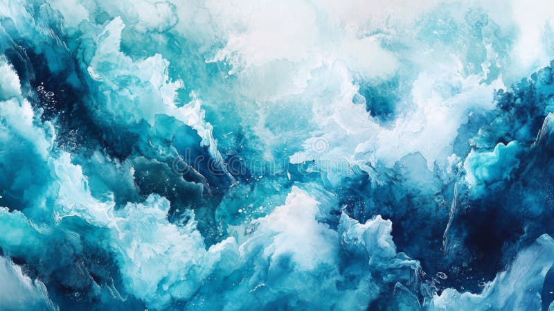 Abstract Watercolor Ocean Waves Painting Stock Illustration ...