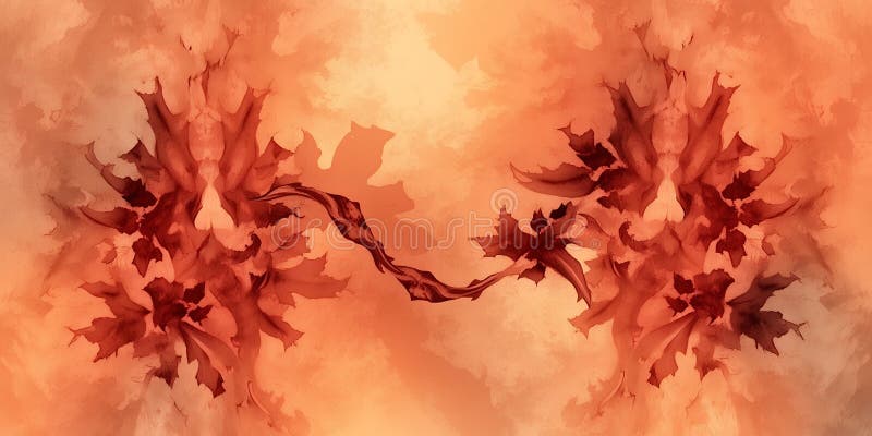 Abstract Watercolor Painting Featuring Two Leaf Clusters Connected by a ...