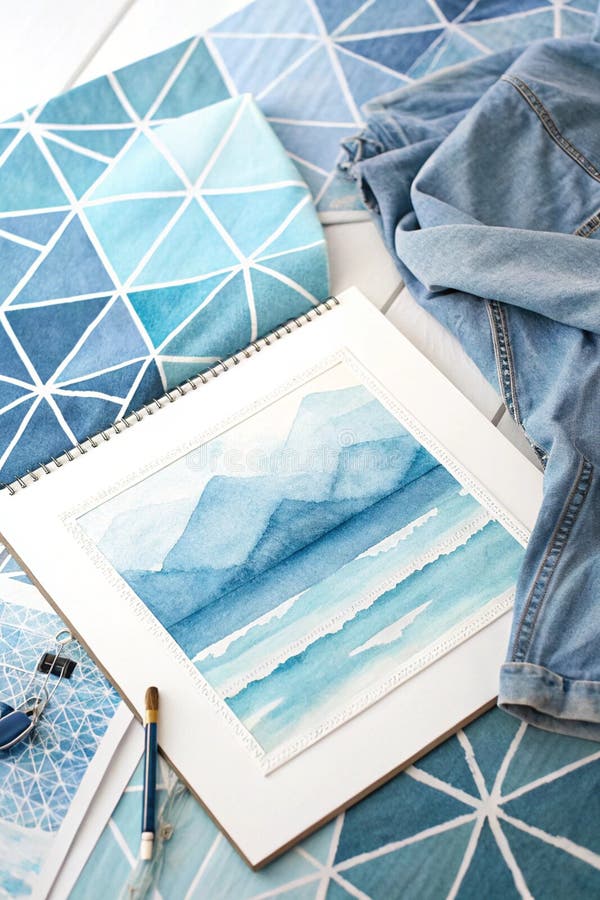 Abstract Art Background Light Blue Colors. Watercolor Painting on ...