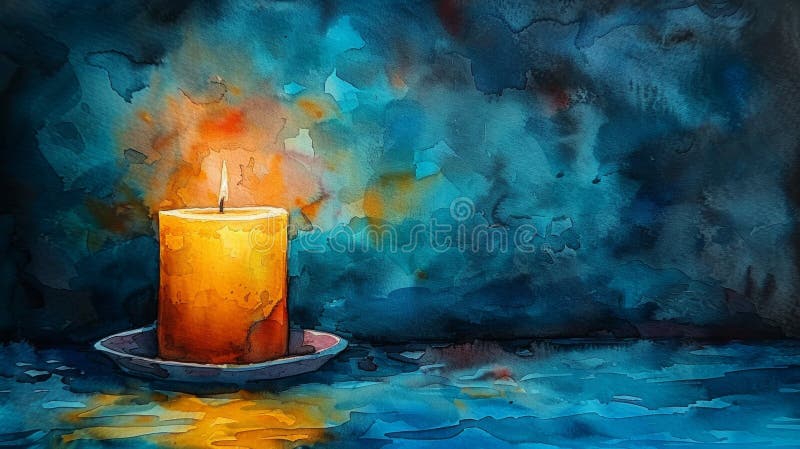 Abstract Watercolor Painting of a Lit Candle Stock Illustration ...