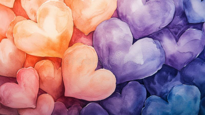 Abstract Watercolor Painting of Overlapping Hearts Stock Illustration ...