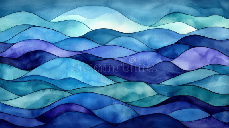 Abstract Watercolor Painting of Rolling Blue Hills Stock Illustration ...