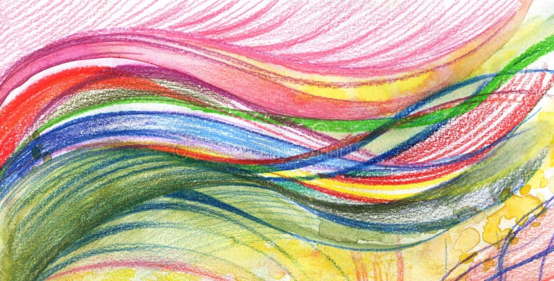Abstract Watercolor Pencil Illustration with Horizontal Lines Wavy ...