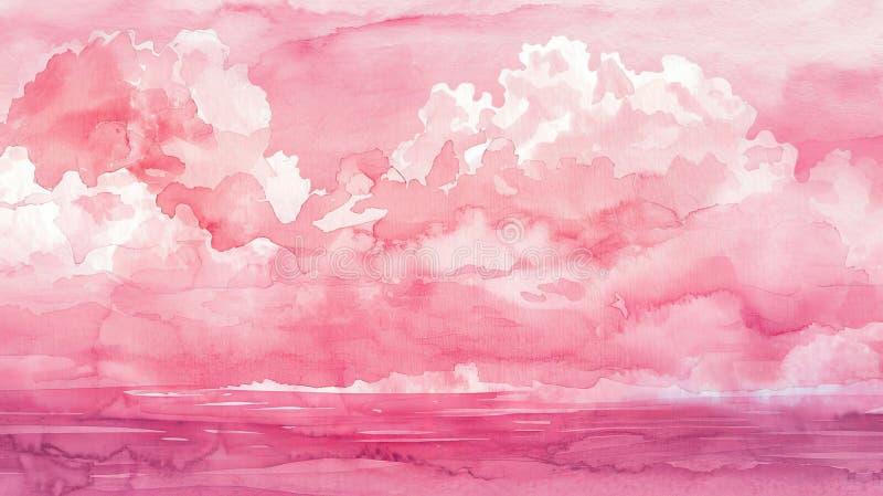 Abstract Watercolor Pink Sky and Sea Background Stock Illustration ...