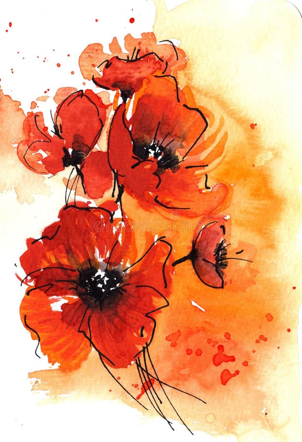 Abstract Watercolor Poppies Stock Illustration - Illustration of ...
