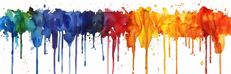 Abstract Watercolor Rainbow Dripping and Spilling on White Background ...