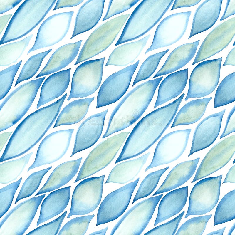 Abstract Watercolor Seamless Pattern of Light Blue and Turquoise Leaves ...