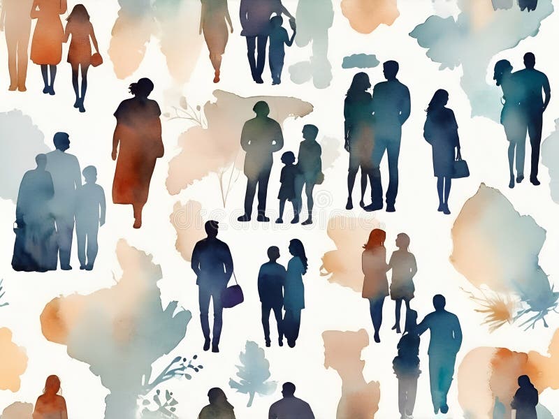 Abstract Watercolor Silhouettes of People Stock Illustration ...