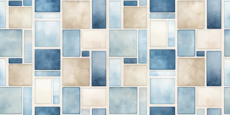Abstract Watercolor Tile Pattern in Blues and Beige Hues a Seamless ...