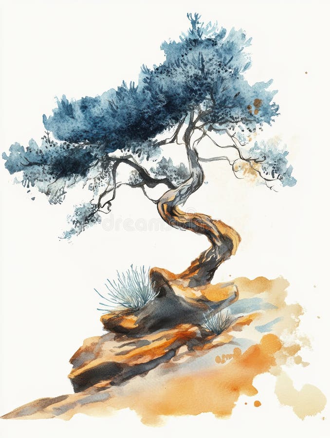 Abstract Watercolor Tree. Watercolor Illustration of Tree. Chinese ...