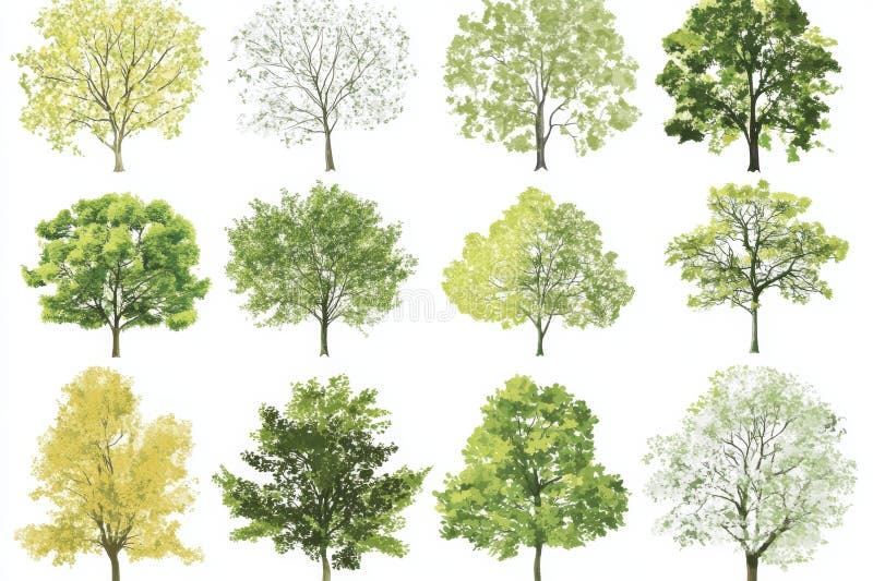 Abstract Watercolor Tree Side View Isolated on White Background for ...