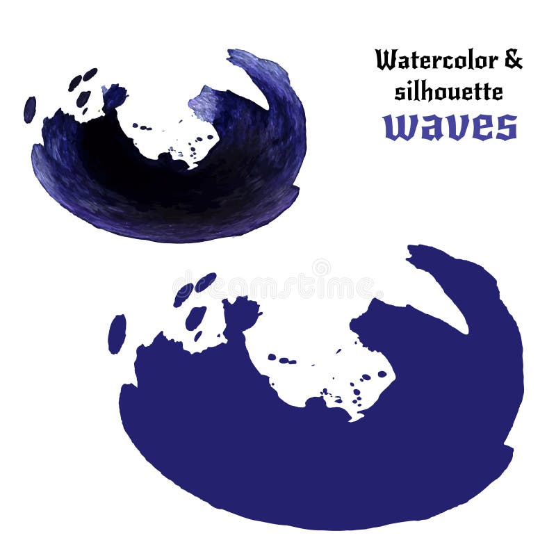 Abstract Watercolor Vector Wave. Vector Ink Silhouette and Watercolor ...