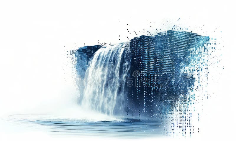 Abstract Waterfall Turning into a Stream of Data, Symbolizing the Flow ...
