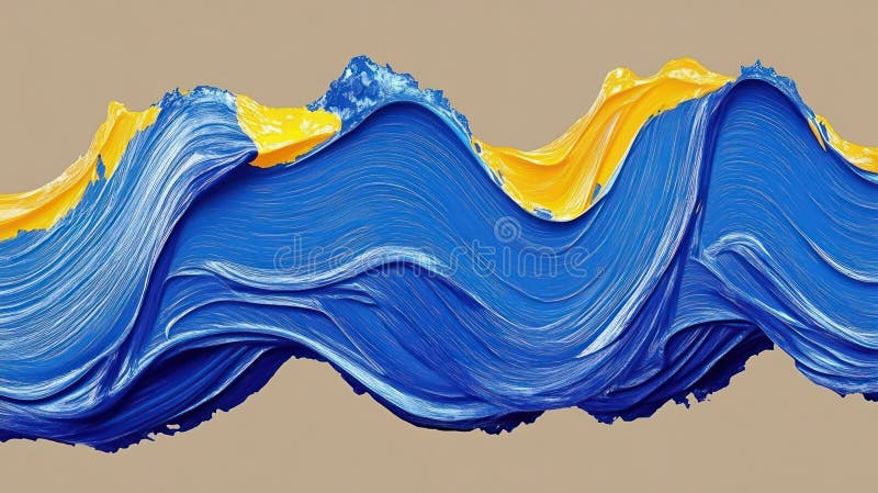 Abstract Wave of Blue and Yellow Paint, Showcasing Texture and Movement ...
