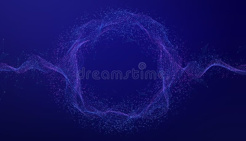 Abstract Wave Burst of Glowing Dot Particles, Neural Networks. Digital ...