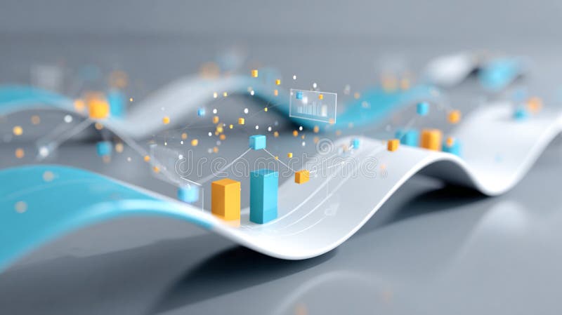 Abstract Wave Chart with Floating Bars and Data Points in Blue and ...