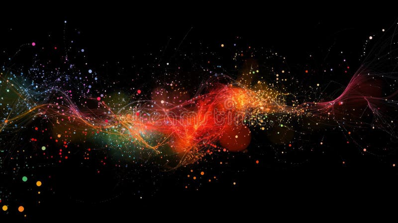 Abstract Wave of Colorful Light Streaks and Particles on Black ...