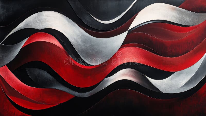 An Abstract Wave Composition with Flowing Shapes in Deep Crimson, Black ...