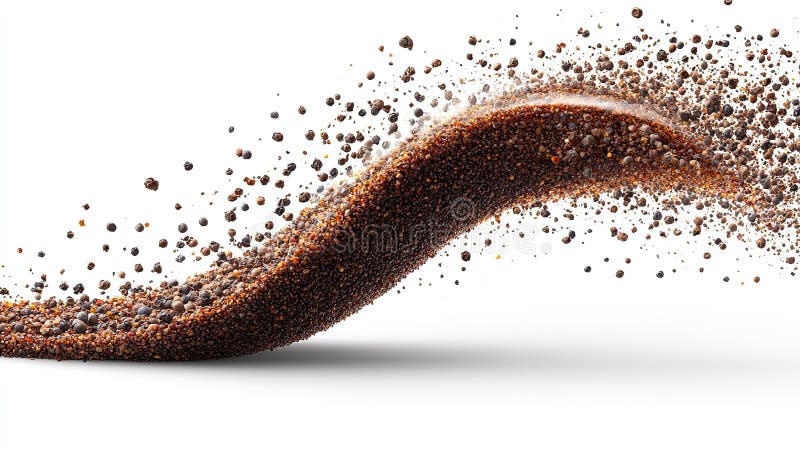 Abstract Wave of Dark Brown Coffee Grounds Flowing on White Background ...