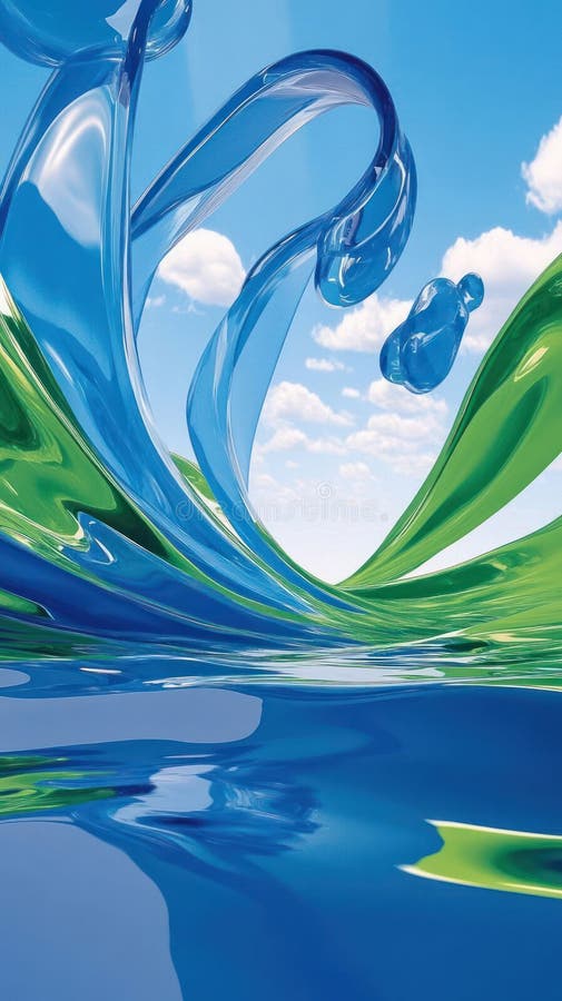 Abstract Wave Design with Blue and Green Colors Under a Bright Sky ...