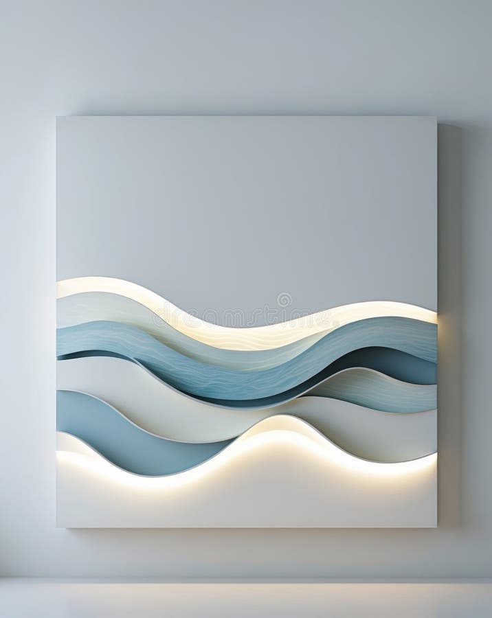 Abstract Wave Design Wall Art with Integrated Lighting Stock Image - Image of painting, sparking ...