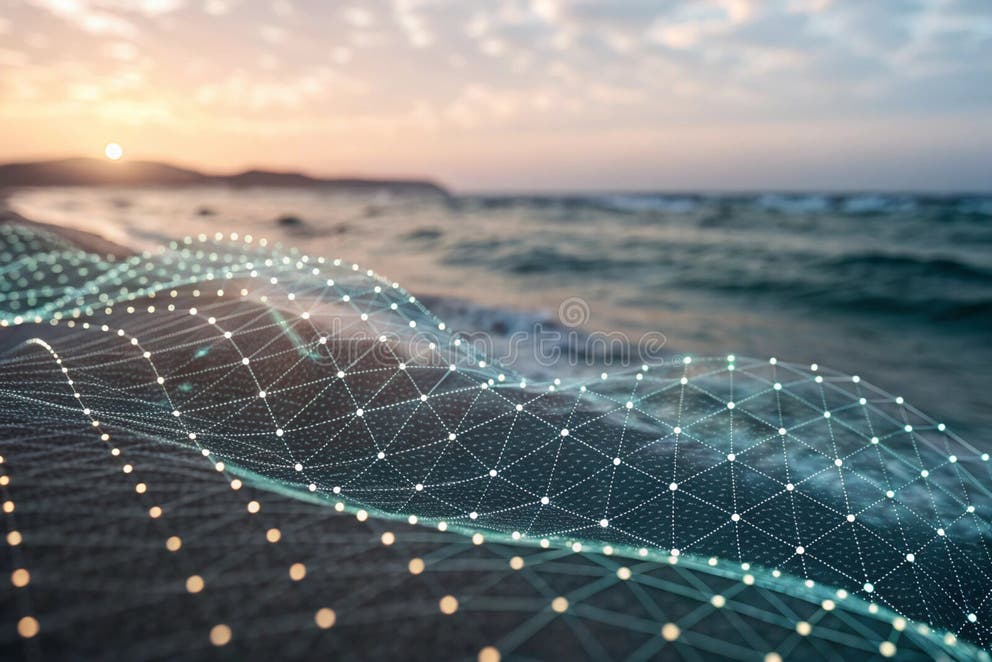 Wave of Dots and Weave Lines Abstract Network Stock Illustration ...