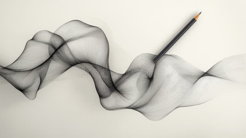 Abstract Wave Drawing with Pencil Showcasing Creativity Flow and ...