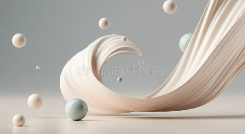 Abstract Wave with Floating Spheres in Minimalist Neutral Tones Stock ...