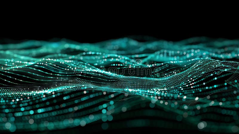 Abstract Wave of Glowing Particles on Black Background Stock ...