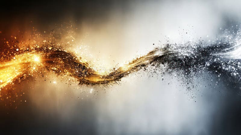 Abstract Wave of Golden and Silver Particles Creating a Dynamic Visual ...