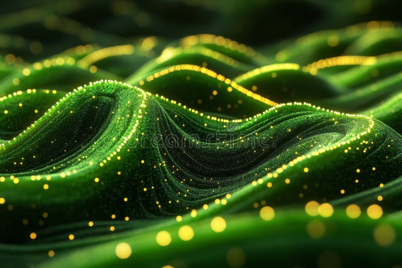 An Abstract Wave of Green Particles Flowing Forms a Background of ...