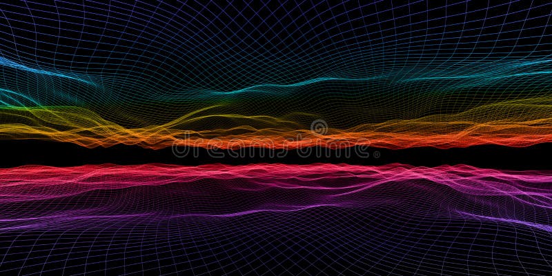 Abstract Wave Grid Neon Color Mesh Light Effect 3d Illustration Stock ...